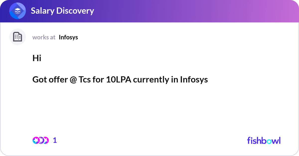 Hi Got offer @ Tcs for 10LPA currently in Infosys... | Fishbowl