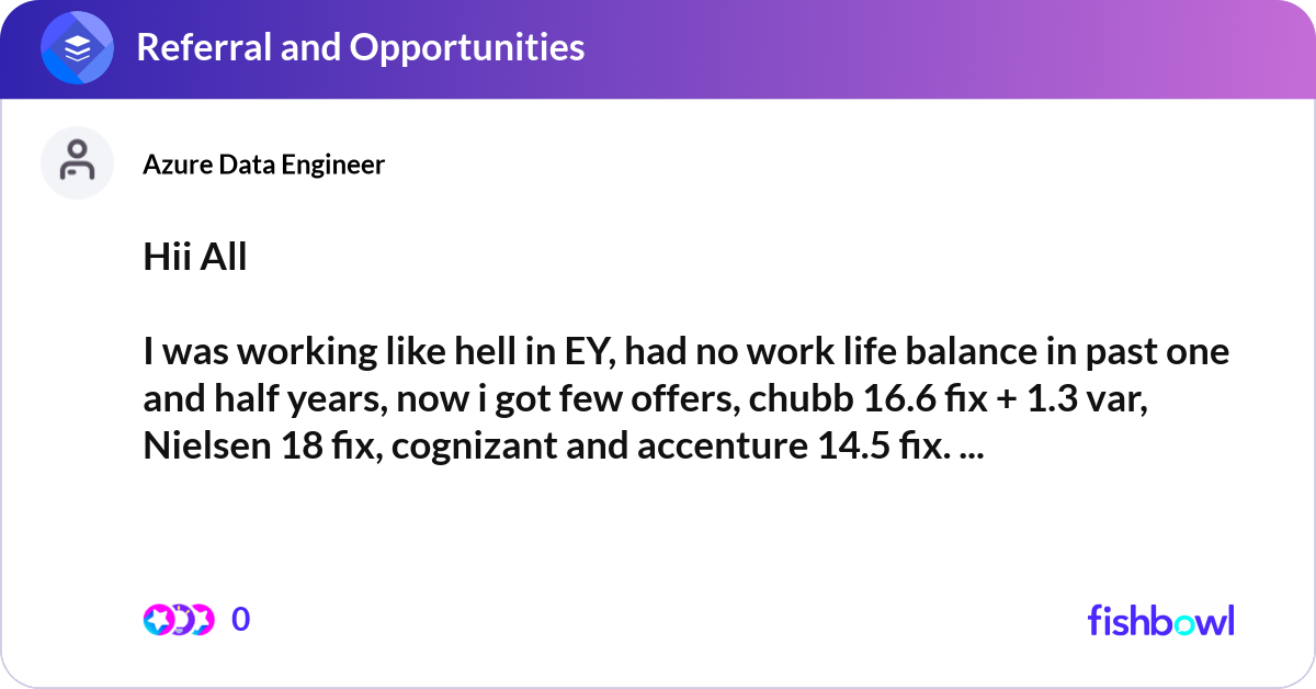 Hii All I was working like hell in EY, had no wo... | Fishbowl