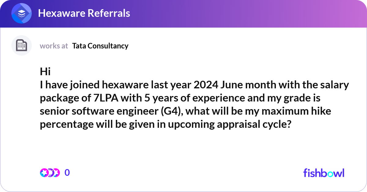 Hi I have joined hexaware last year 2024 June mont... | Fishbowl