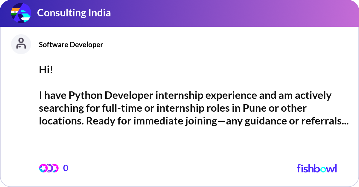 Hi! I have Python Developer internship experience... | Fishbowl