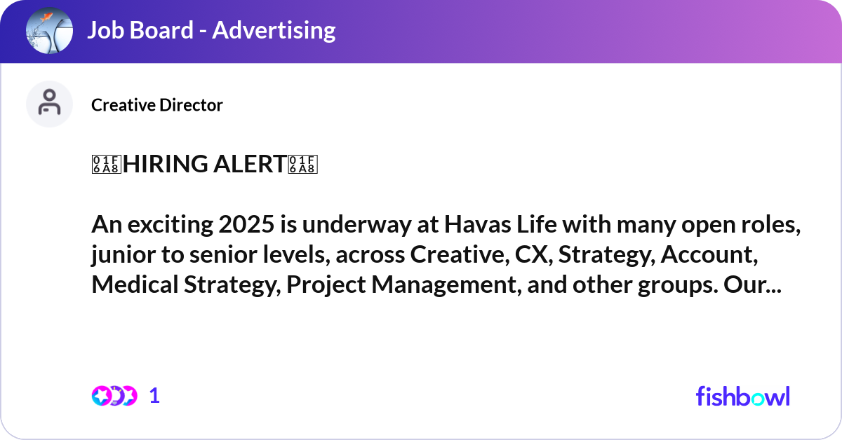 🚨HIRING ALERT🚨 An exciting 2025 is underway at... | Fishbowl