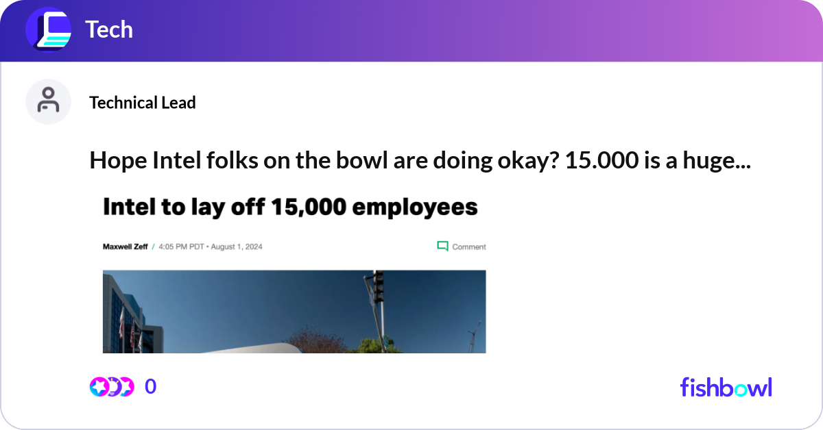 Hope Intel folks on the bowl are doing okay? 15.00... | Fishbowl