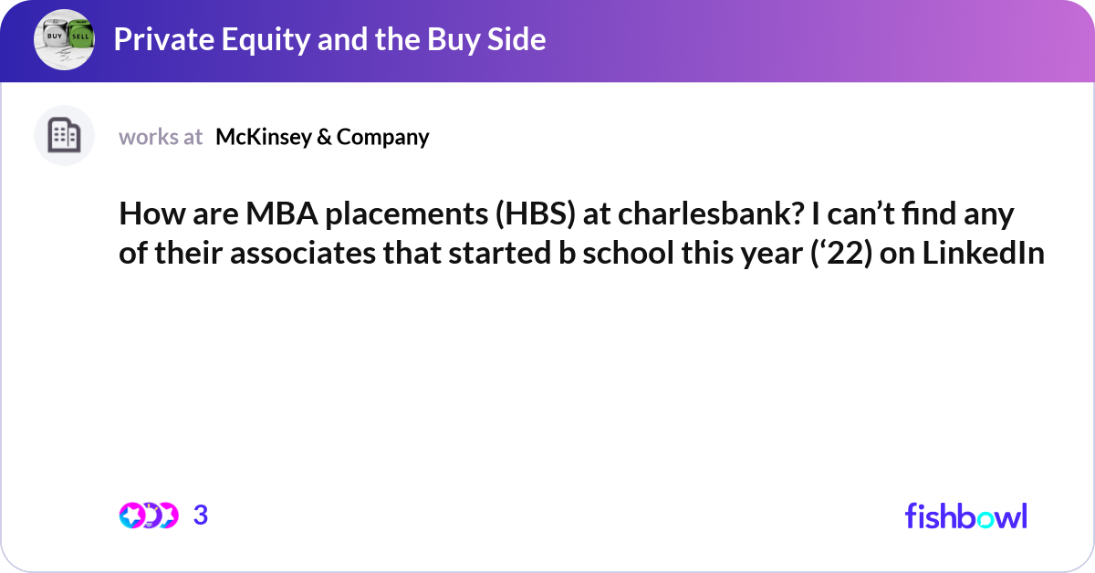 How are MBA placements (HBS) at charlesbank? I can... | Fishbowl