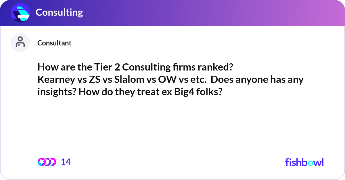 How are the Tier 2 Consulting firms ranked? Kearne... | Fishbowl