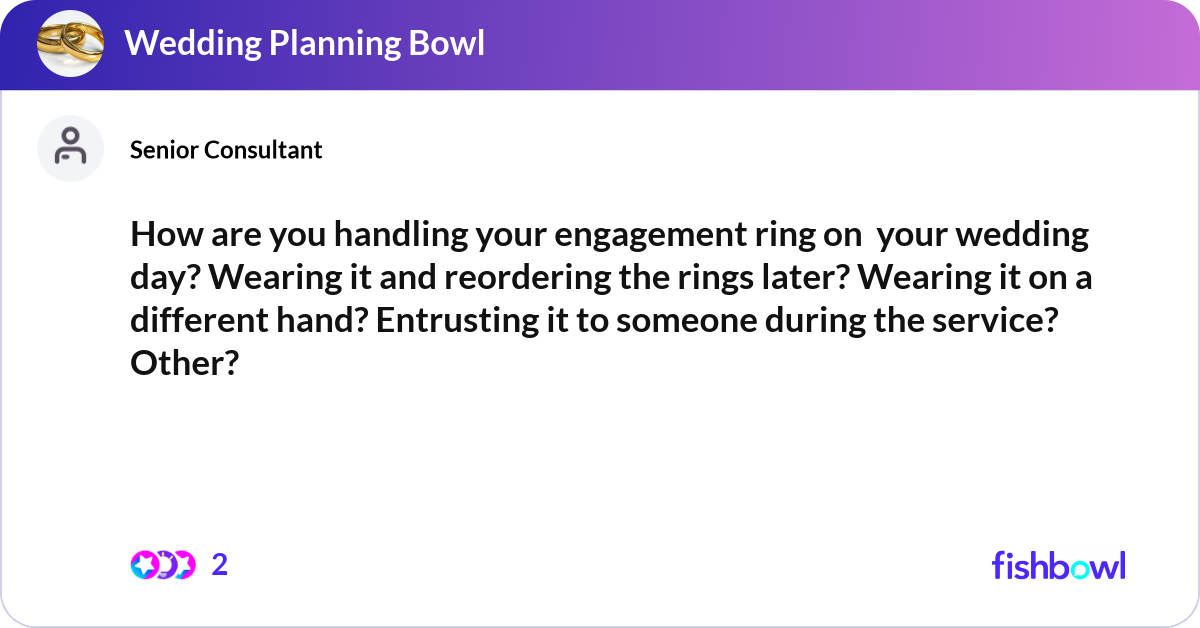 How are you handling your engagement ring on your... | Fishbowl