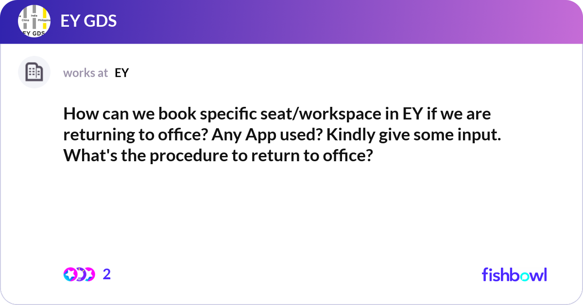 How can we book specific seat/workspace in EY if w... | Fishbowl