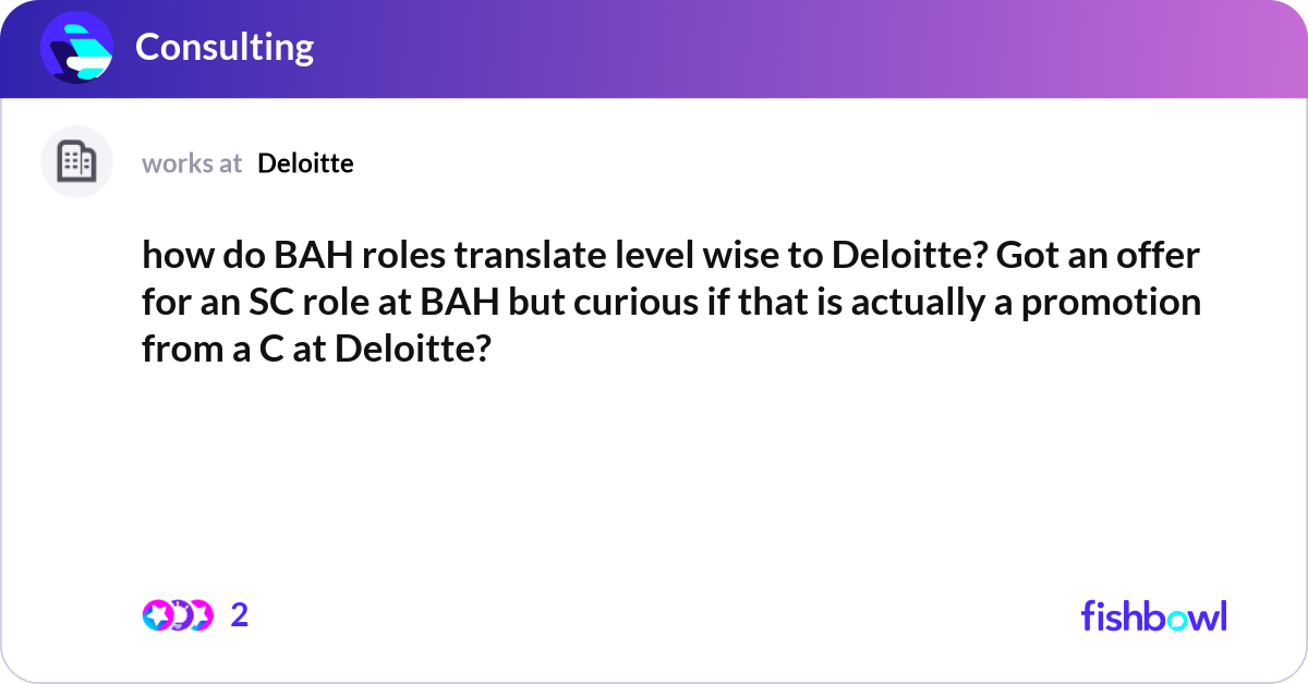 how do BAH roles translate level wise to Deloitte?... | Fishbowl