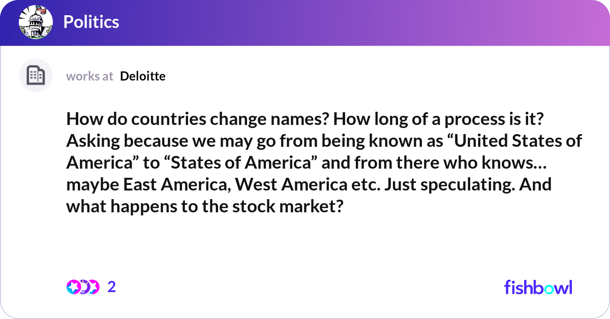 How do countries change names? How long of a proce... | Fishbowl