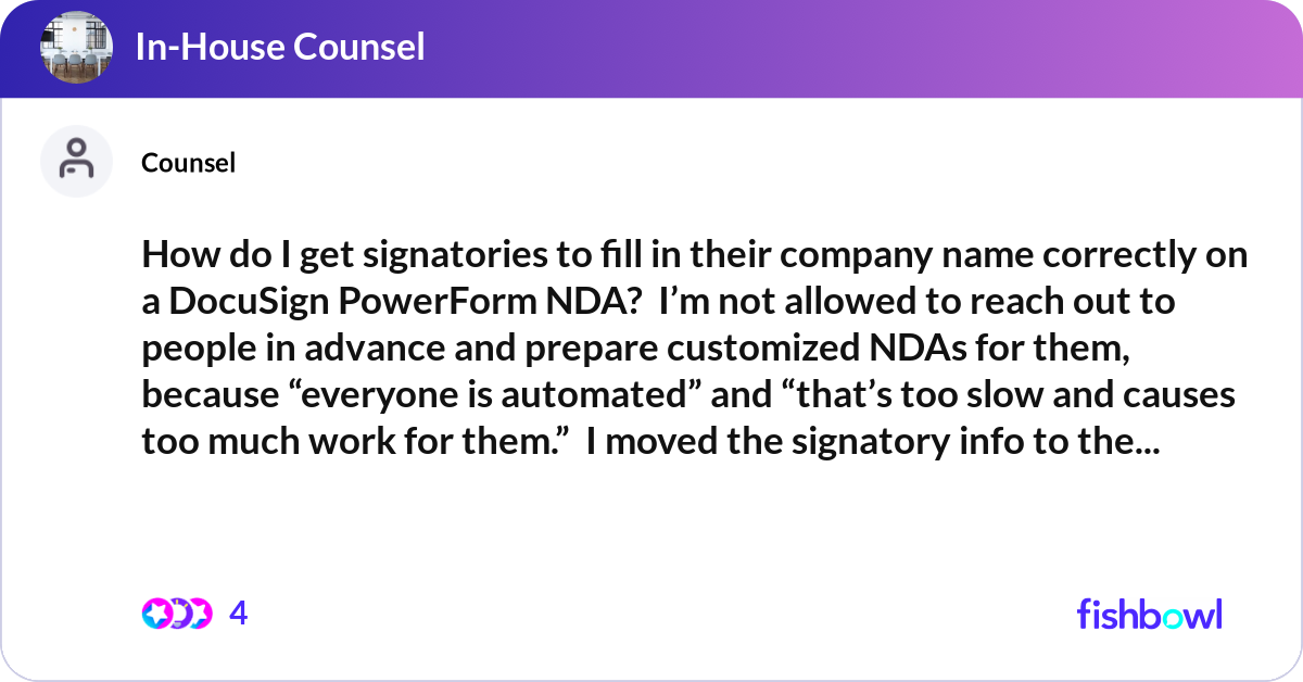How do I get signatories to fill in their company ... | Fishbowl