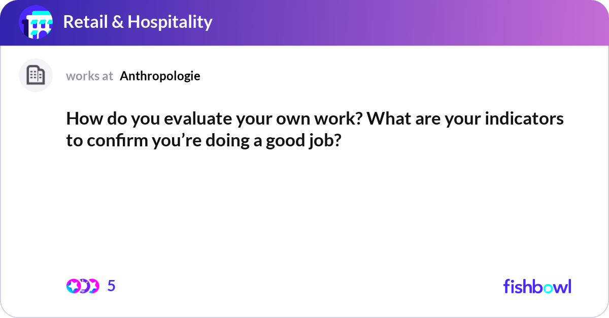 How do you evaluate your own work? What are your i... | Fishbowl