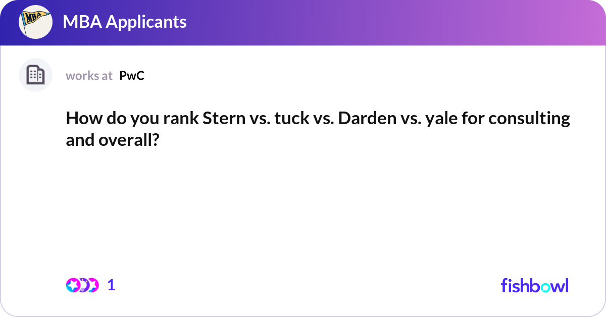 How do you rank Stern vs. tuck vs. Darden vs. yale... | Fishbowl