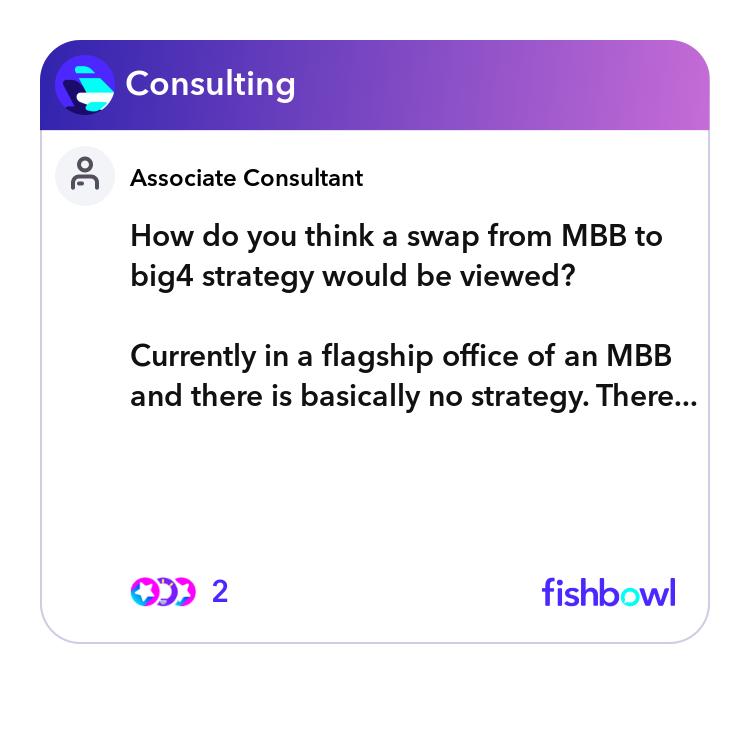 How do you think a swap from MBB to big4 strategy ... | Fishbowl