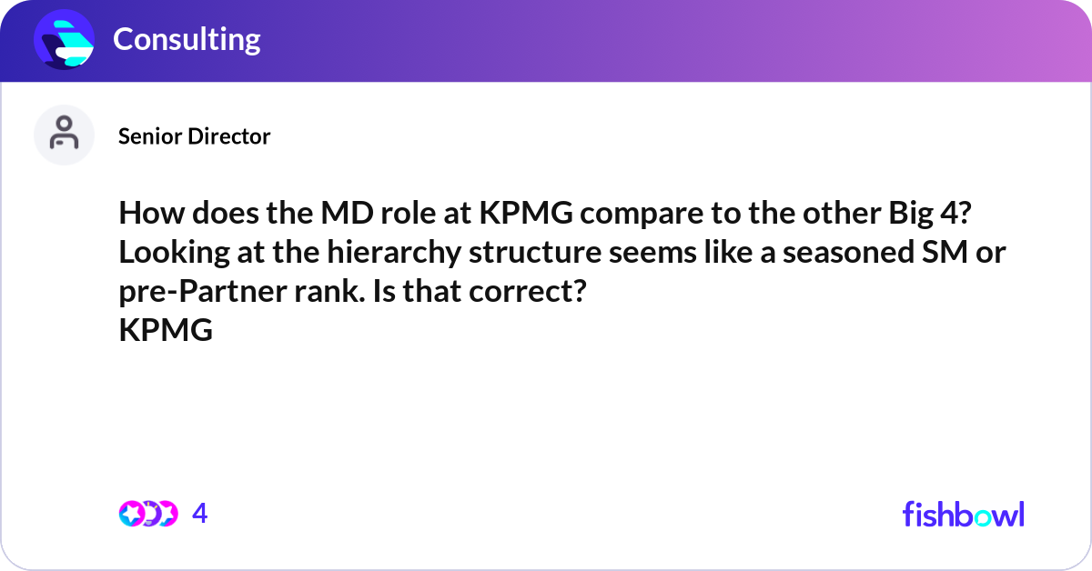 How does the MD role at KPMG compare to the other ... | Fishbowl