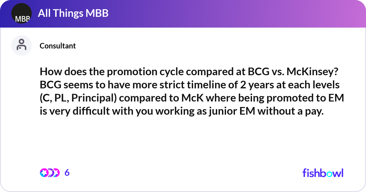 How does the promotion cycle compared at BCG vs. M... | Fishbowl