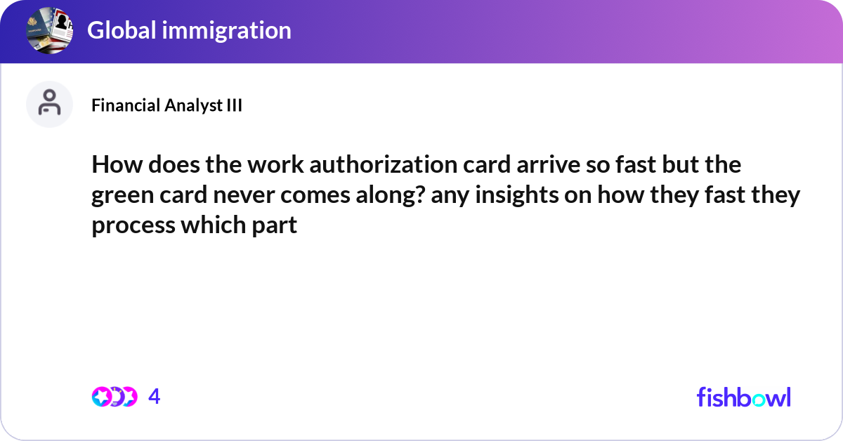 How does the work authorization card arrive so fas... | Fishbowl