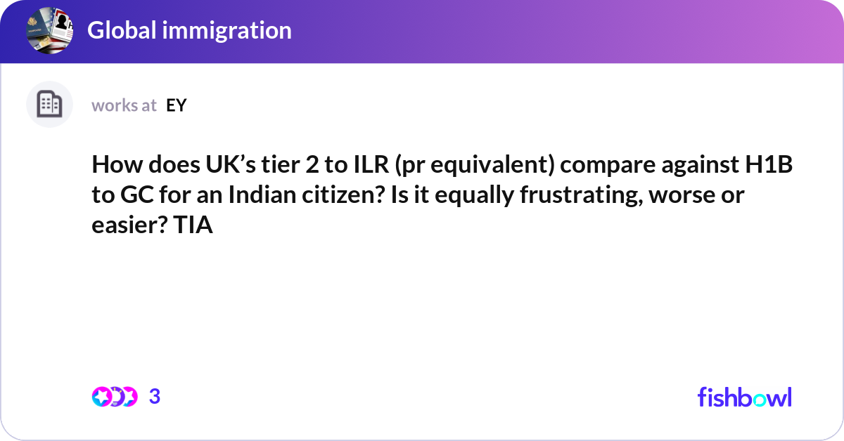 How does UK’s tier 2 to ILR (pr equivalent) compar... | Fishbowl