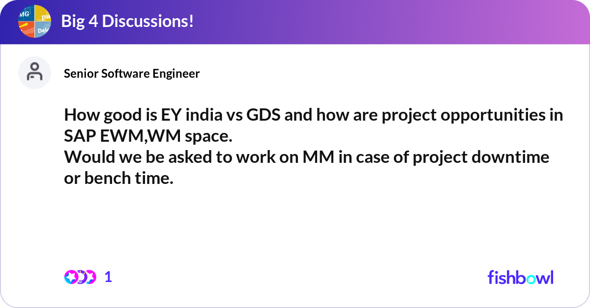 How good is EY india vs GDS and how are project op... | Fishbowl
