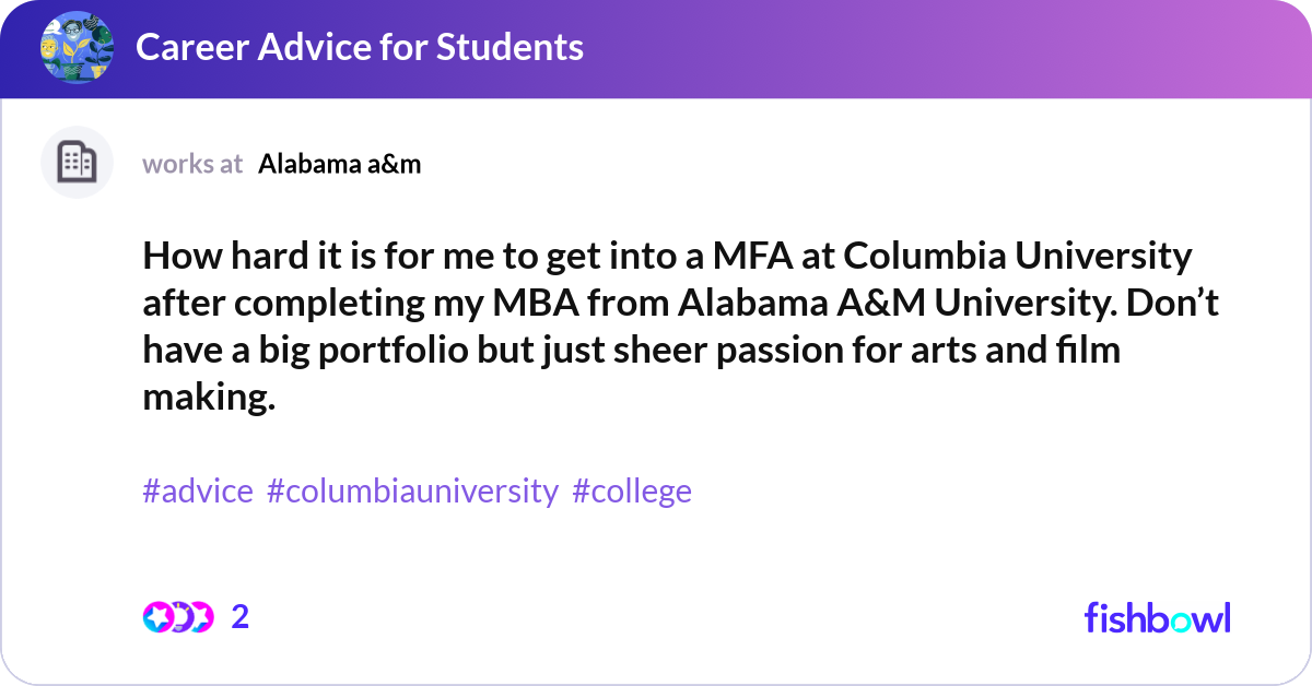 How hard it is for me to get into a MFA at Columbi... | Fishbowl
