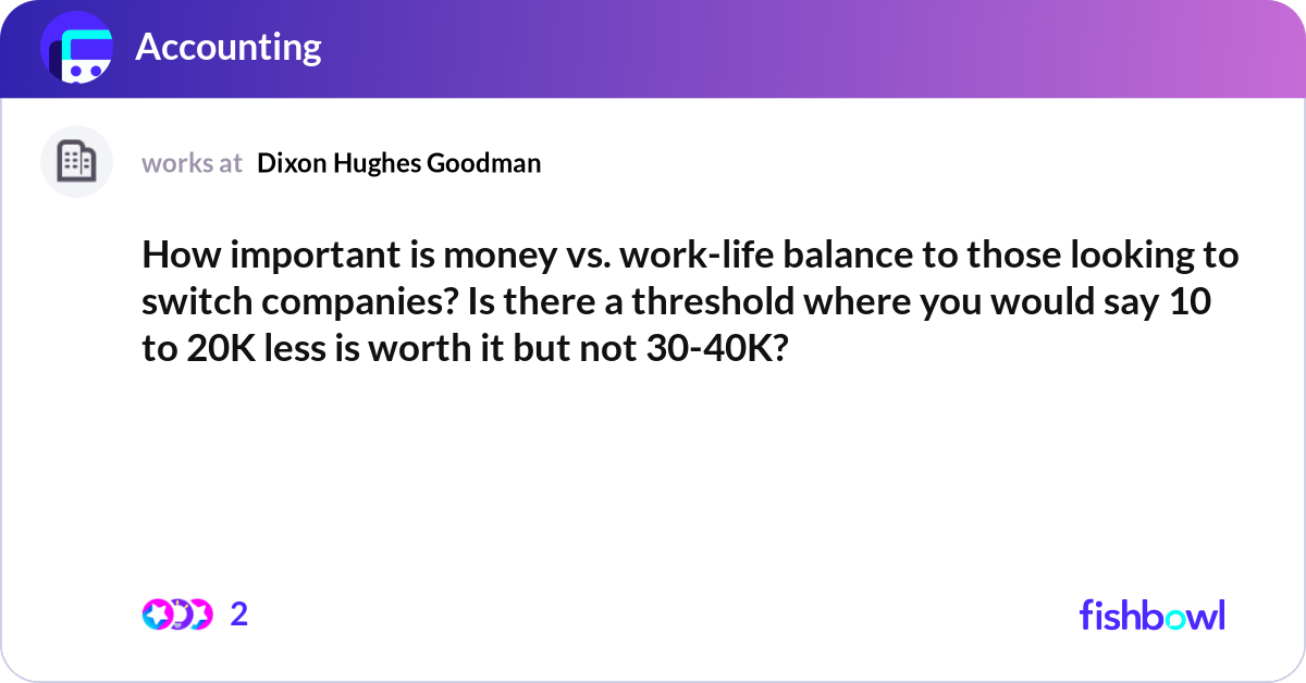 How important is money vs. work-life balance to th... | Fishbowl