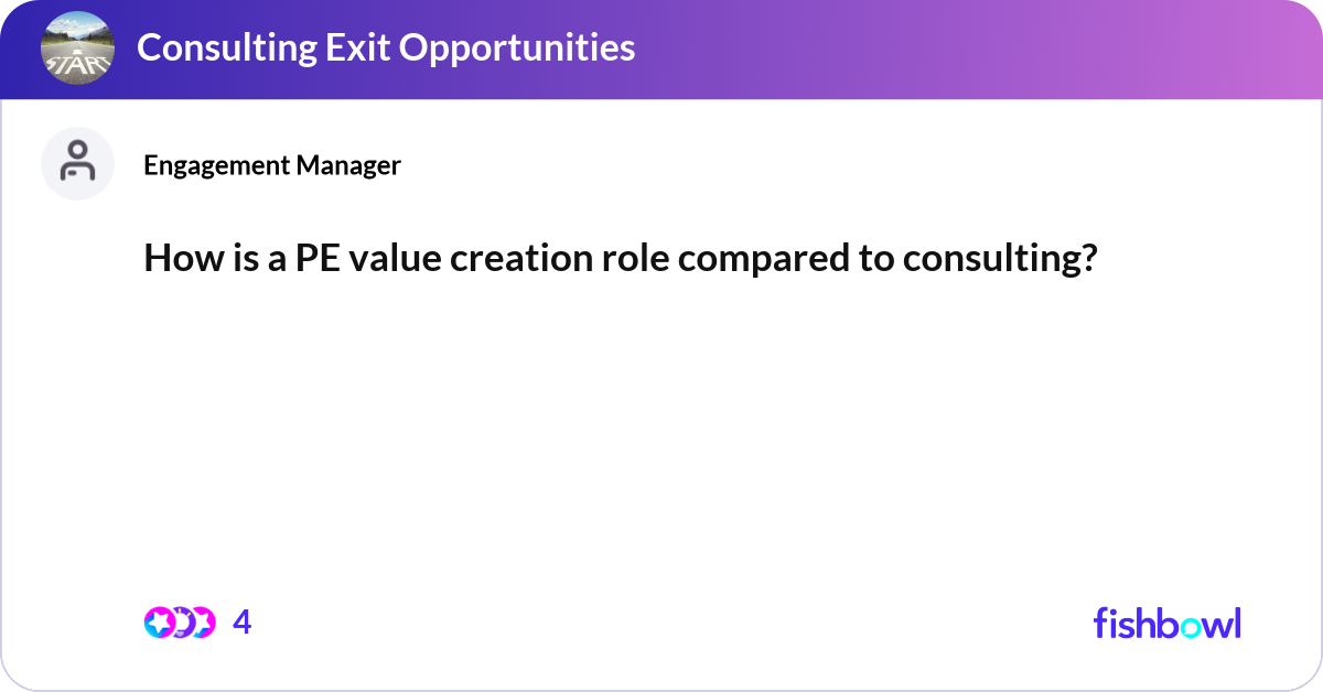 How is a PE value creation role compared to consul... | Fishbowl