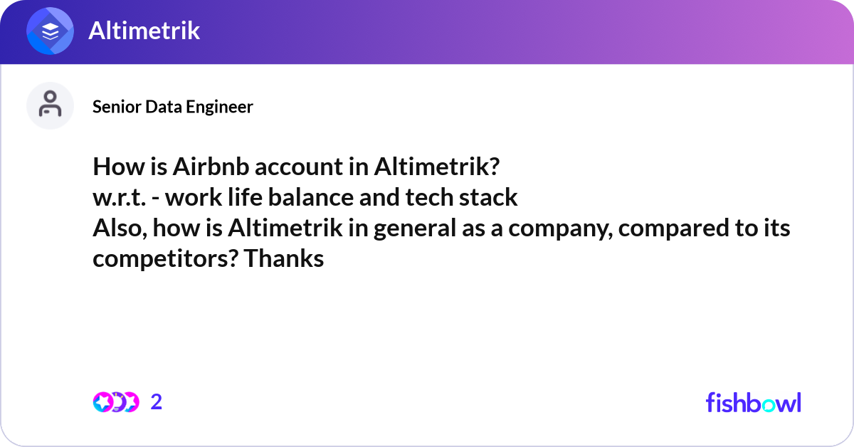 How is Airbnb account in Altimetrik? w.r.t. - work... | Fishbowl
