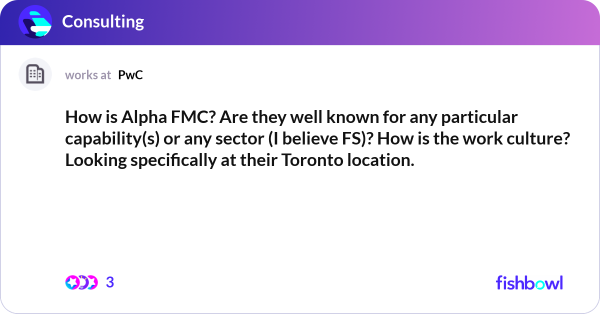 How is Alpha FMC? Are they well known for any part... | Fishbowl