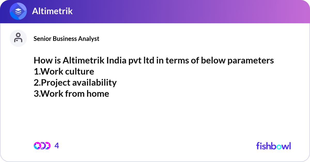 How is Altimetrik India pvt ltd in terms of below ... | Fishbowl