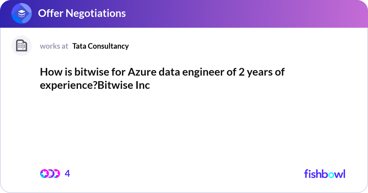 How is bitwise for Azure data engineer of 2 years ... | Fishbowl