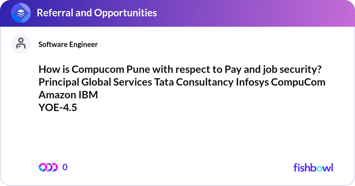 How is Compucom Pune with respect to Pay and job s... | Fishbowl