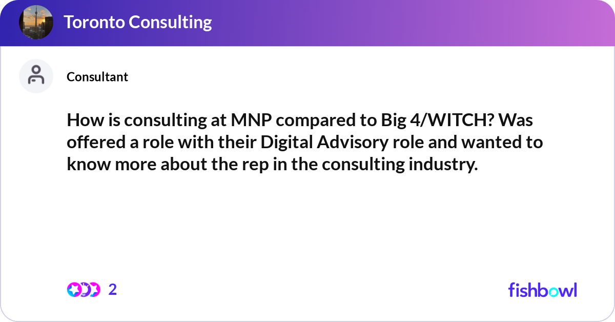 How is consulting at MNP compared to Big 4/WITCH? ... | Fishbowl