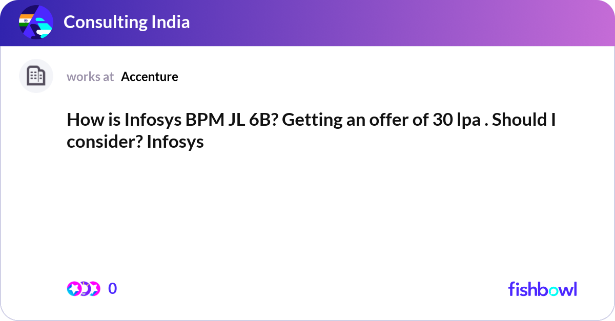 How is Infosys BPM JL 6B? Getting an offer of 30 l... | Fishbowl