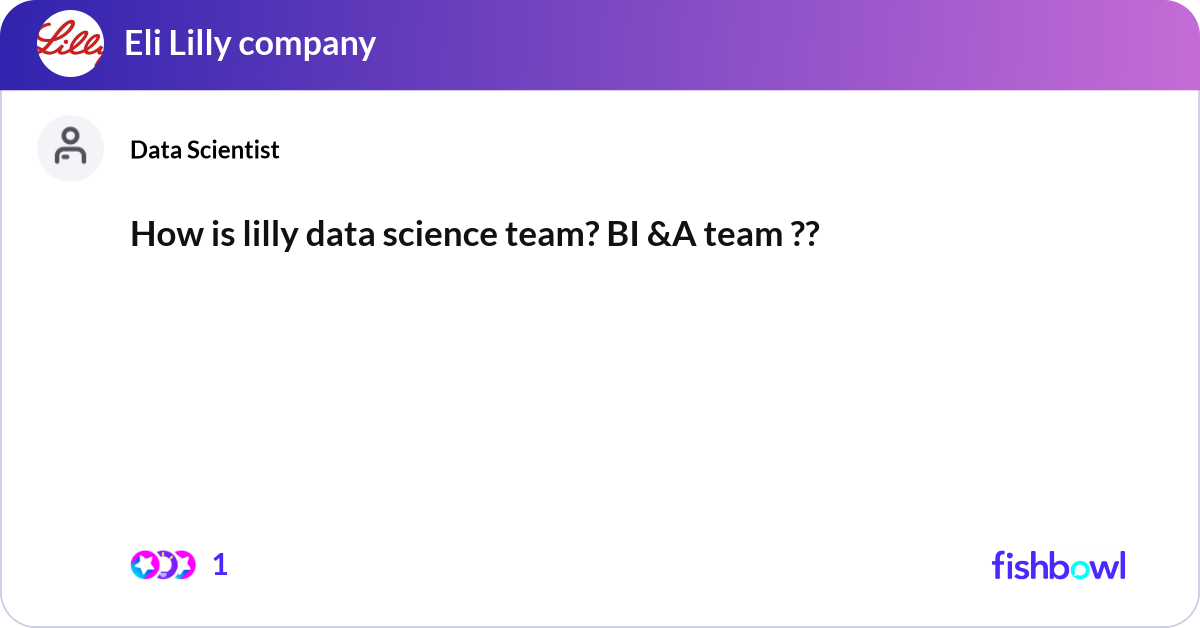How is lilly data science team? BI &A team ?? | Fishbowl