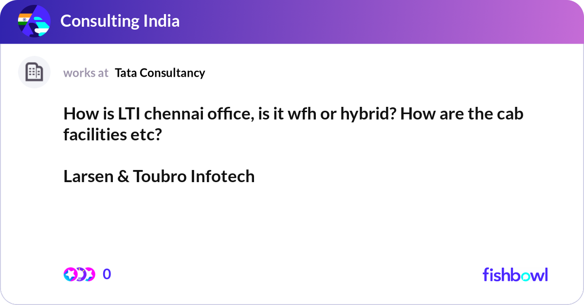 How is LTI chennai office, is it wfh or hybrid? Ho... | Fishbowl