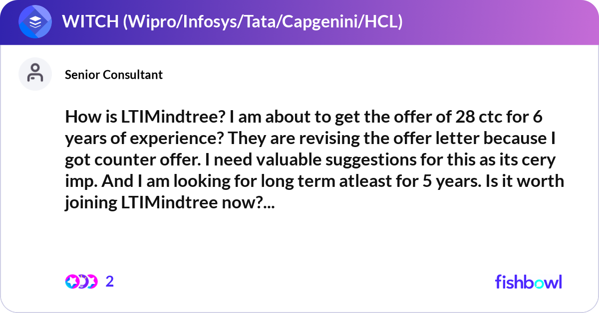 How is LTIMindtree? I am about to get the offer of... | Fishbowl