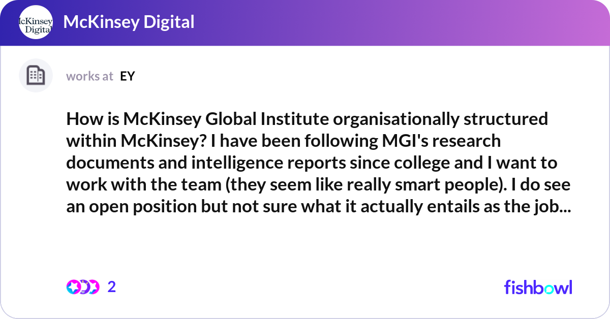 How is McKinsey Global Institute organisationally ... | Fishbowl