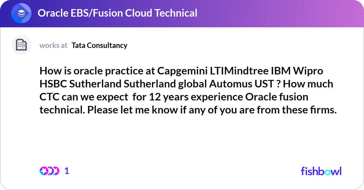How is oracle practice at Capgemini LTIMindtree IB... | Fishbowl