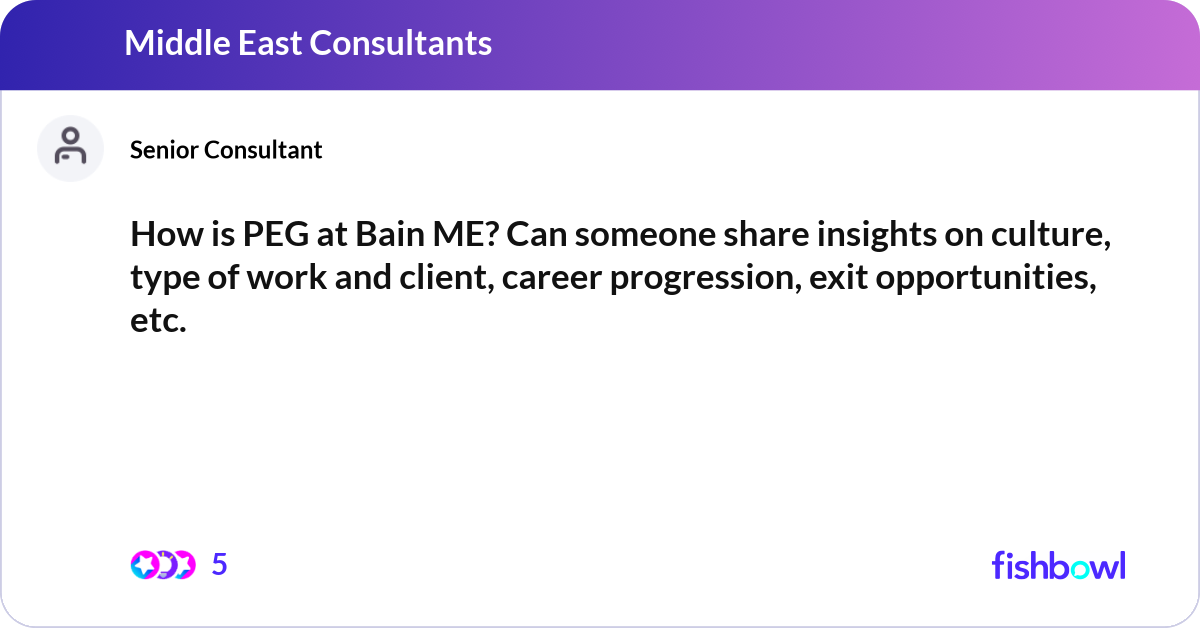 How is PEG at Bain ME? Can someone share insights ... | Fishbowl