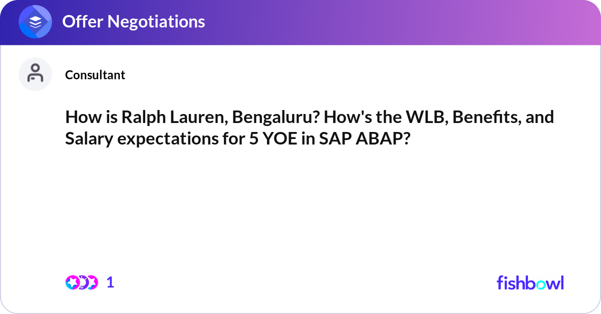 How is Ralph Lauren, Bengaluru? How's the WLB, Ben... | Fishbowl