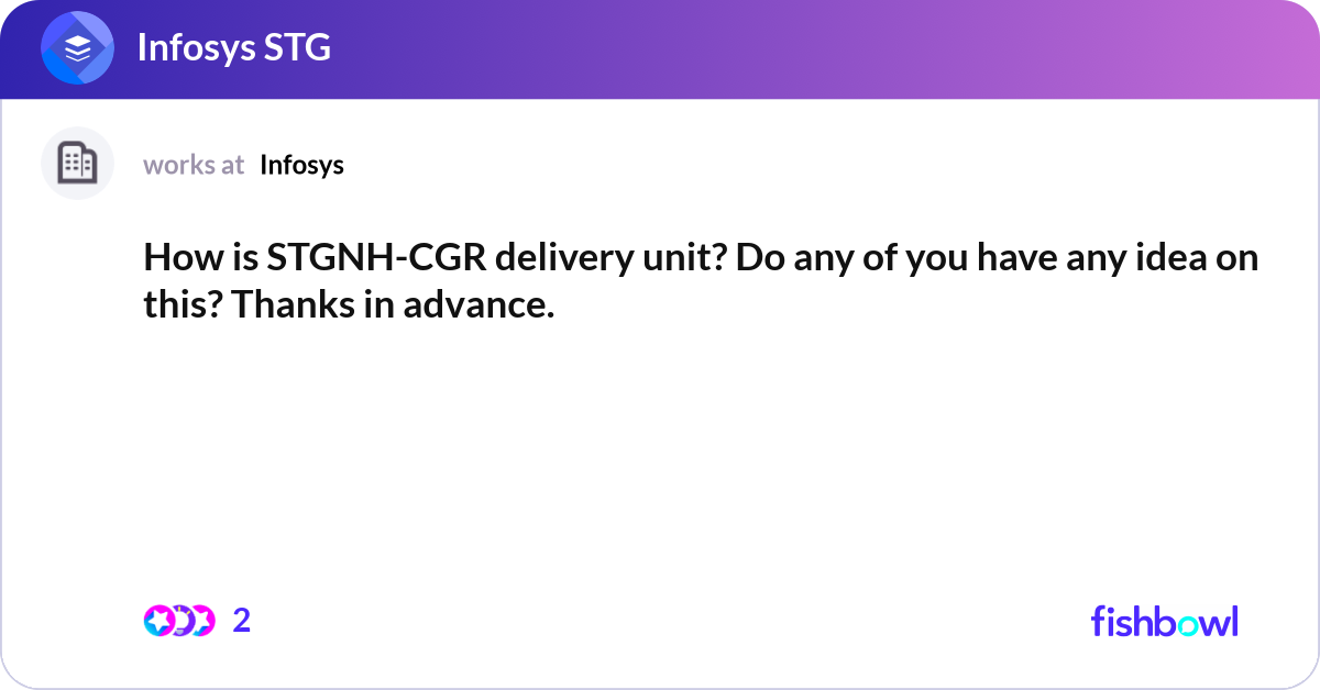 How is STGNH-CGR delivery unit? Do any of you have... | Fishbowl