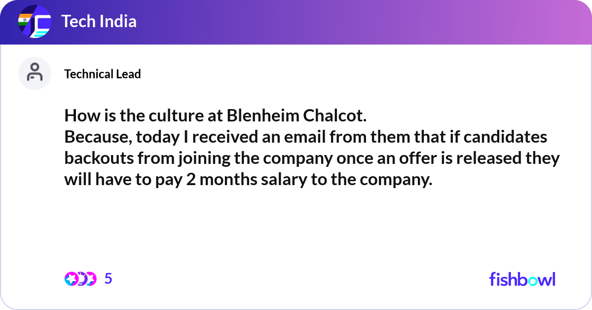 How is the culture at Blenheim Chalcot. Because, ... | Fishbowl