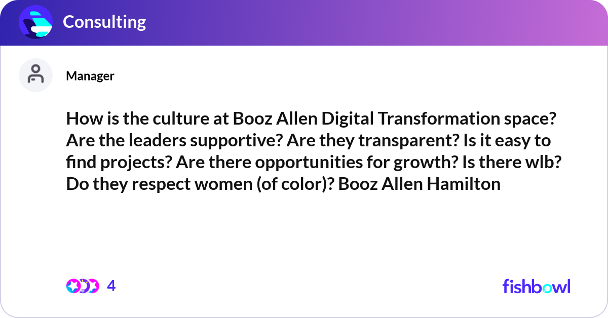How is the culture at Booz Allen Digital Transform... | Fishbowl