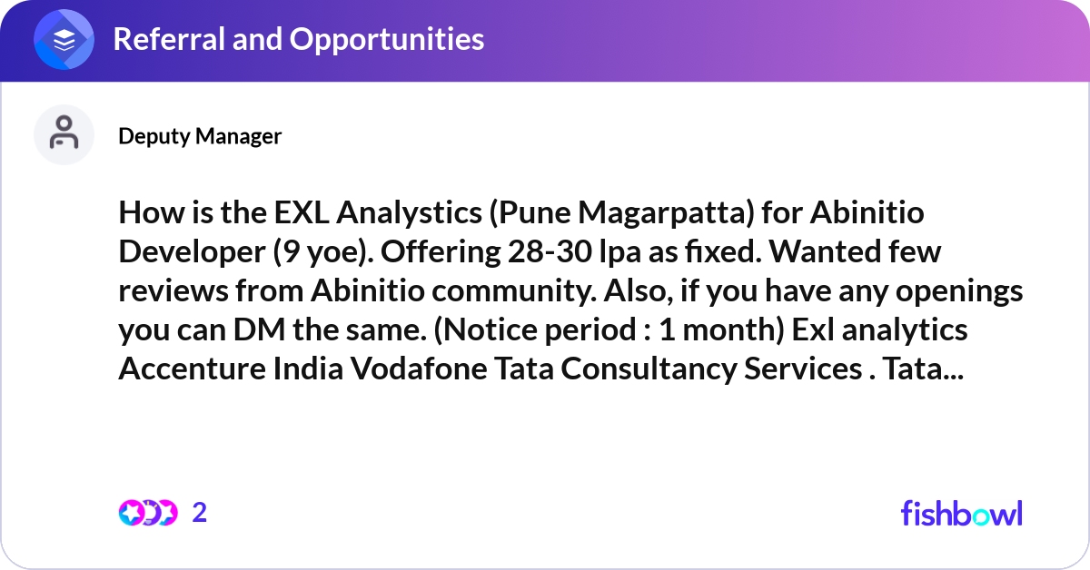 How is the EXL Analystics (Pune Magarpatta) for Ab... | Fishbowl