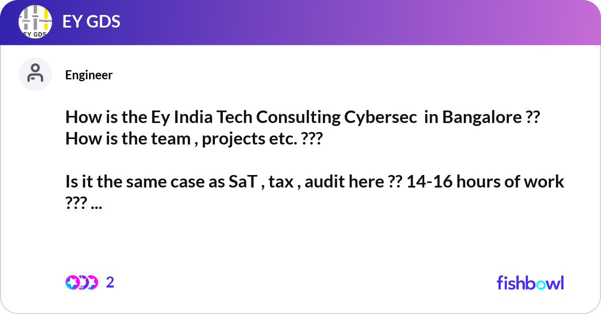 How is the Ey India Tech Consulting Cybersec in B... | Fishbowl