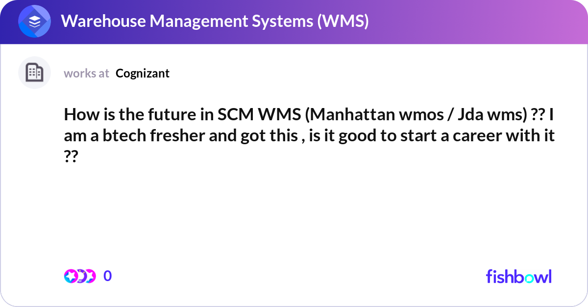 How is the future in SCM WMS (Manhattan wmos / Jda... | Fishbowl