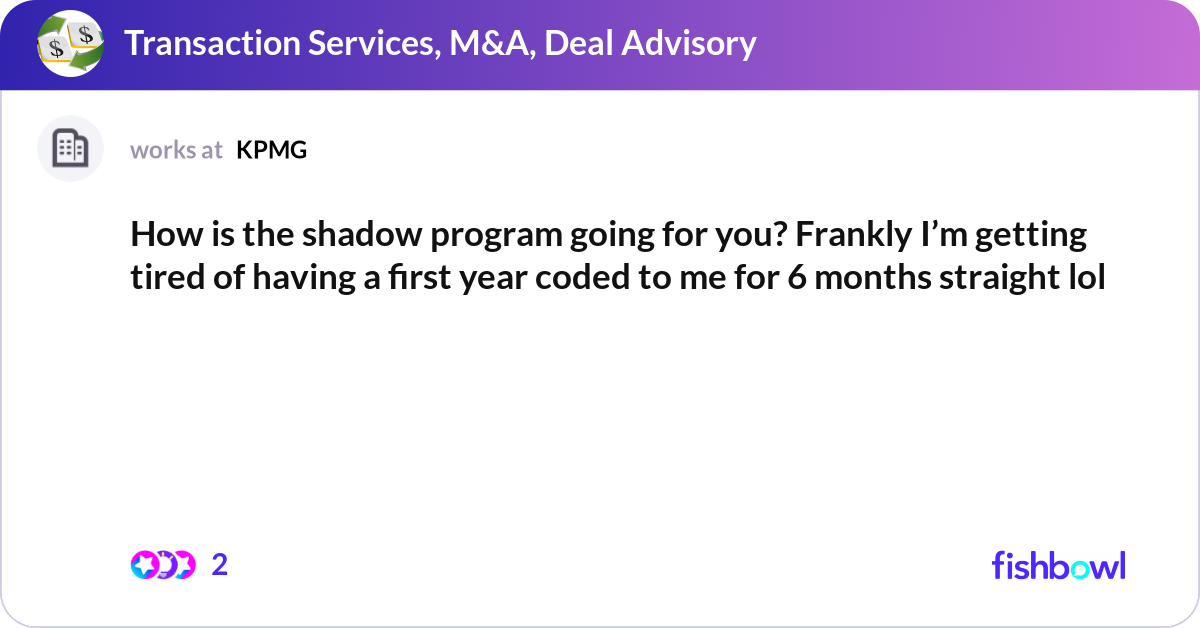 How is the shadow program going for you? Frankly I... | Fishbowl
