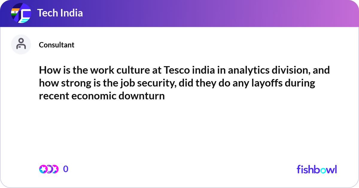 How is the work culture at Tesco india in analytic... | Fishbowl
