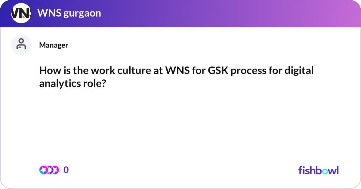 How is the work culture at WNS for GSK process for... | Fishbowl