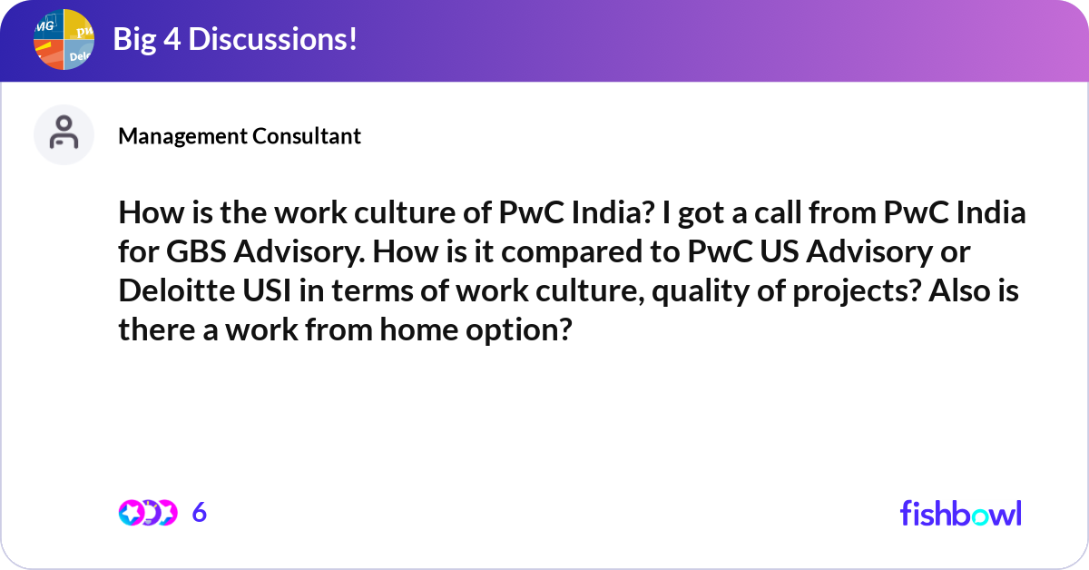 How is the work culture of PwC India? I got a call... | Fishbowl