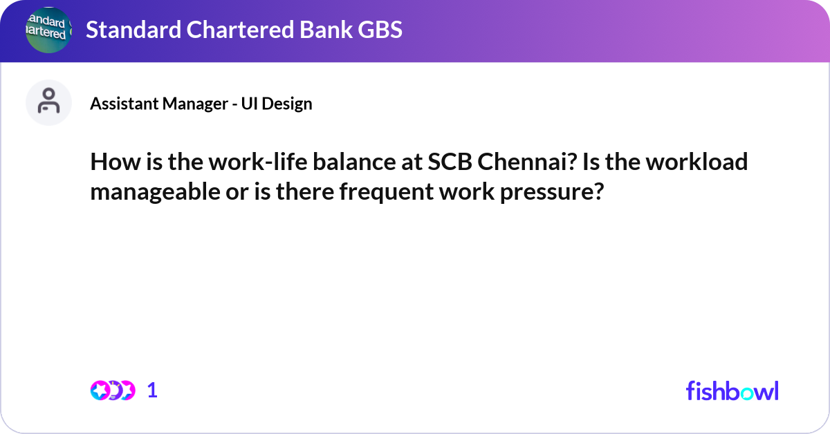 How is the work-life balance at SCB Chennai? Is th... | Fishbowl