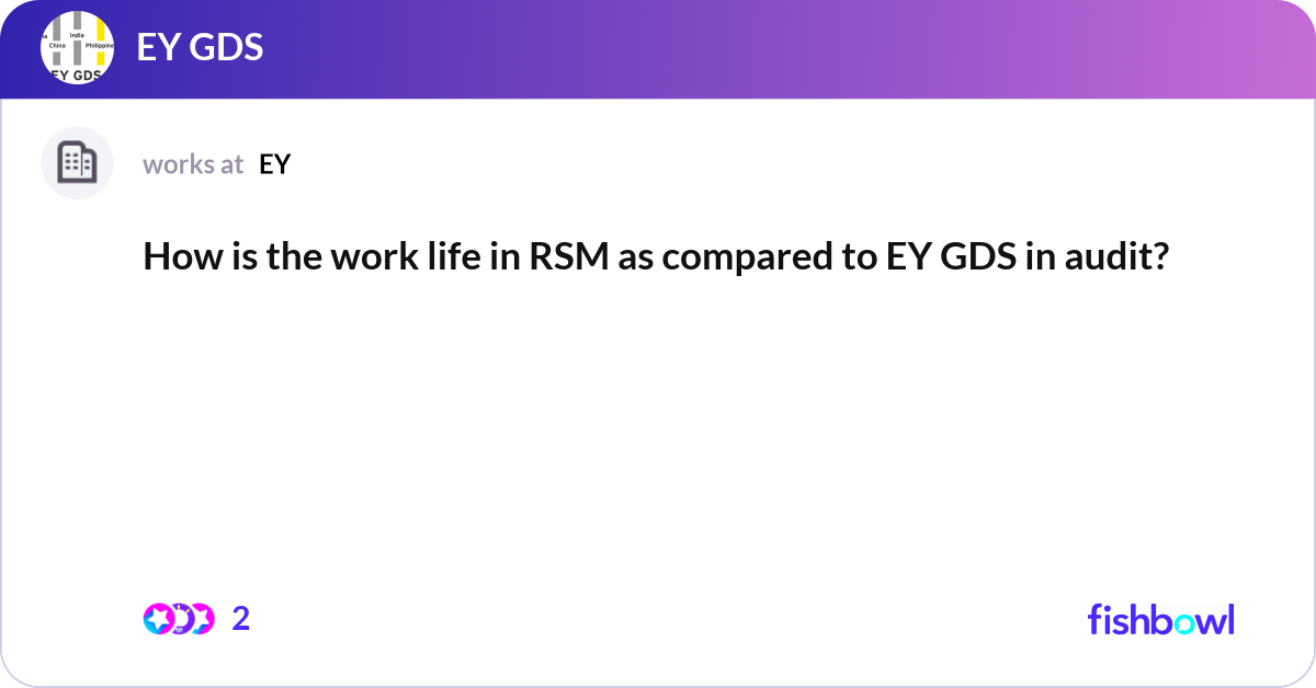 How is the work life in RSM as compared to EY GDS ... | Fishbowl